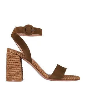 GIANVITO ROSSI Suede Woven Block Heel Sandals - Brown