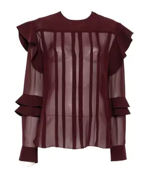 LANVIN Ruffled Sheer Blouse - Wine Red