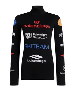 Balenciaga Solidcolor Knit Turtleneck Longsleeve Top - Black
