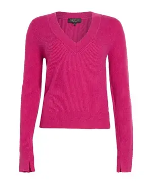Rag & Bone Solidcolor Cashmere Vneck Lightweight Longsleeve Top - No