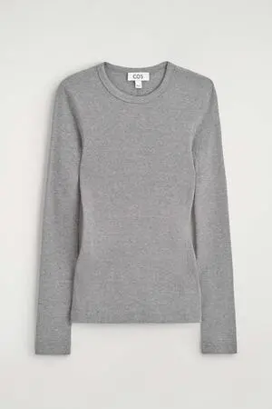 Cos Slim Ribbed Cotton Long-sleeved Top - Gray