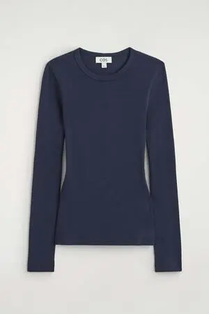 Cos Slim Ribbed Cotton Long-sleeved Top - Navy