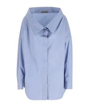 Balenciaga Oversized Striped Long-sleeve Shirt - Light Blue