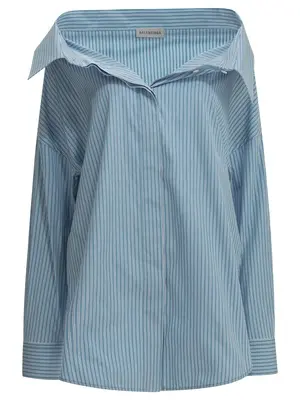Balenciaga Oversized Striped Long-sleeve Shirt - Light Blue