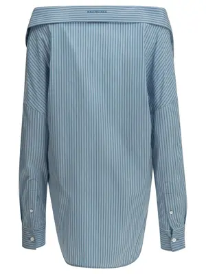Balenciaga Oversized Striped Long-sleeve Shirt - Light Blue