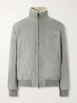 Canali Padded Shearling-trimmed Suede Bomber Jacket