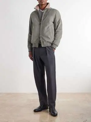Canali Padded Shearling-trimmed Suede Bomber Jacket