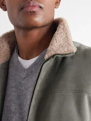 Canali Padded Shearling-trimmed Suede Bomber Jacket