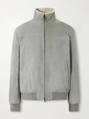 Canali Padded Shearling-trimmed Suede Bomber Jacket