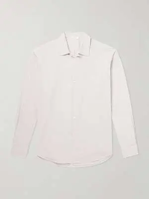 THE ROW Vanja Convertible-collar Striped Cotton-blend Poplin Shirt - Neutral