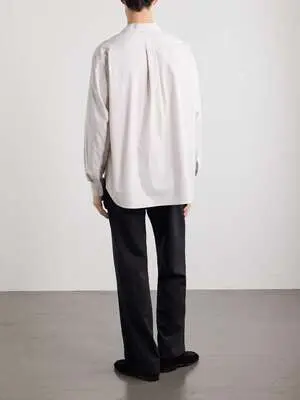 THE ROW Vanja Convertible-collar Striped Cotton-blend Poplin Shirt