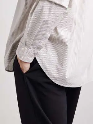 THE ROW Vanja Convertible-collar Striped Cotton-blend Poplin Shirt