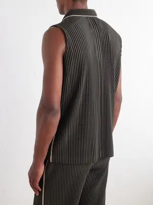 Issey Miyake Embroidered Pleated Polo Shirt - Green