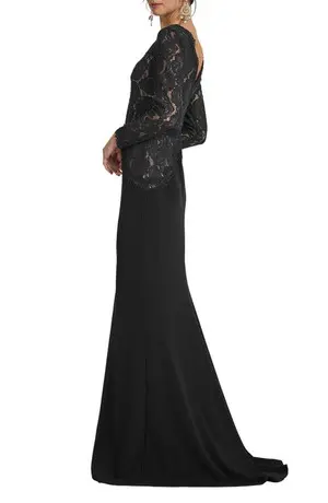 Tadashi Shoji Lace Long Sleeve Cotton Blend Gown