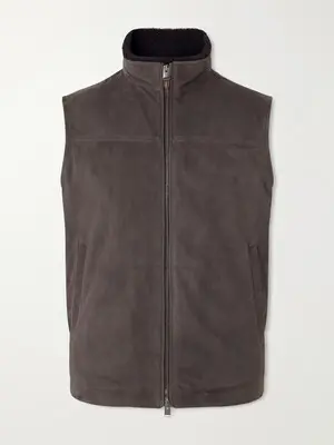Canali Padded Shearling-trimmed Suede Gilet - Brown
