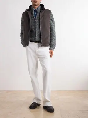 Canali Padded Shearling-trimmed Suede Gilet