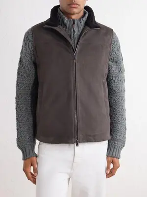 Canali Padded Shearling-trimmed Suede Gilet