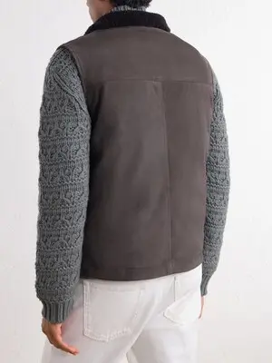 Canali Padded Shearling-trimmed Suede Gilet