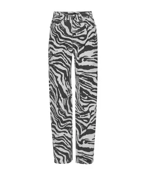 ROTATE BY BIRGER CHRISTENSEN Zebra Printed Straight Leg Jeans - Black