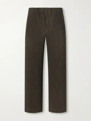 Issey Miyake Straight-leg Embroidered Pleated Trousers - Green