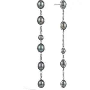 AWE INSPIRED Spellbound Sterling Silver Pearl Linear Drop Earrings - Metallic Silver
