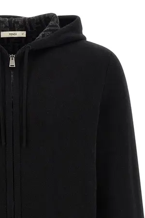 Fendi Zip-up Hooded Sweatshirt - Black