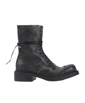 Miu Miu Lace-up Leather Boots - Black