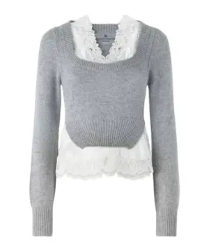 Ermanno Scervino Lace-trim Layered Knit - Grey