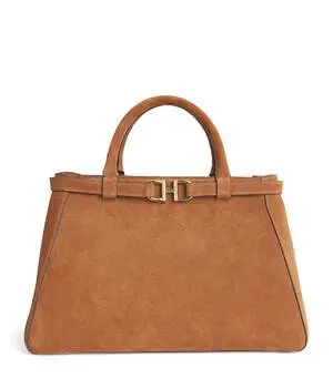 Harrods Medium Suede Grace Top-handle Bag - Neutral
