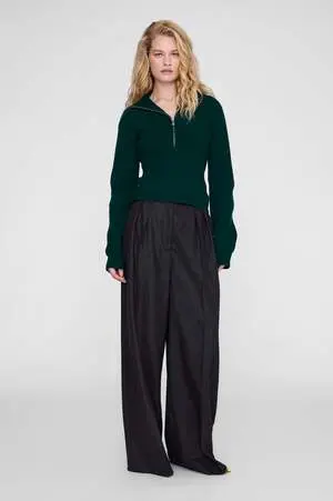 ANINE BING June Trucker Collar Sweater - Deep Emerald