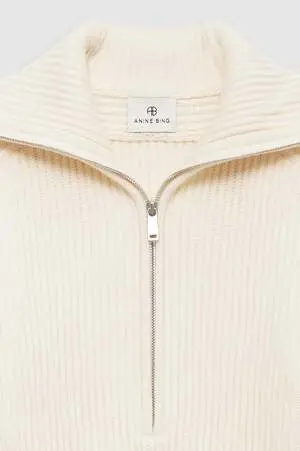 ANINE BING June Trucker Collar Sweater - Ecru