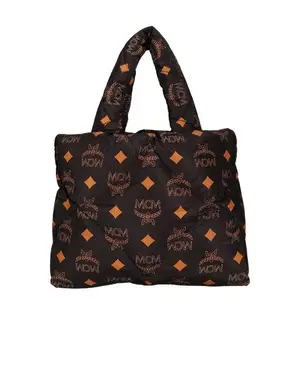 Mcm Monogram Printed Padded Tote Bag - Black