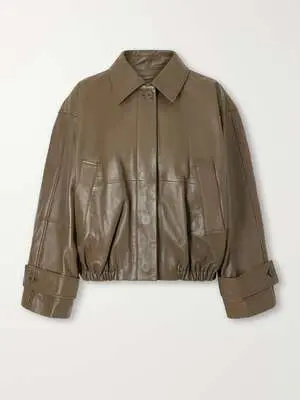 RÓHE Gathered Leather Jacket - Brown