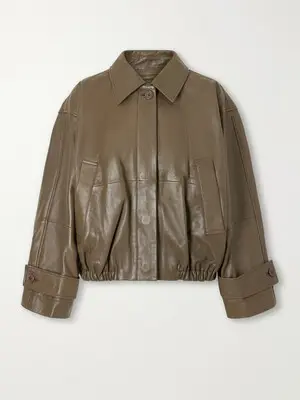 RÓHE Gathered Leather Jacket - Brown