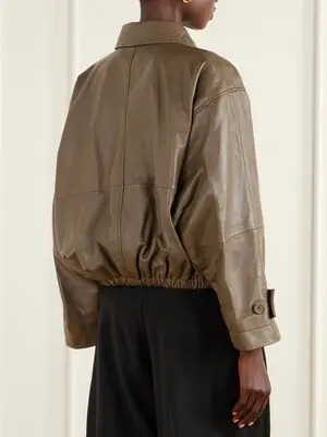 RÓHE Gathered Leather Jacket - Brown