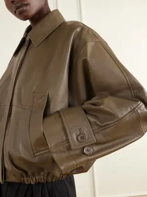 RÓHE Gathered Leather Jacket - Brown