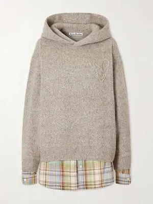 Acne Studios Layered Checked Poplin-trimmed Wool-blend Sweater - Beige
