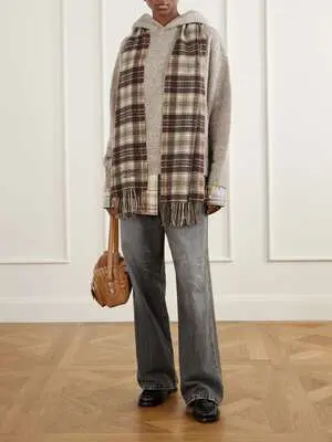 Acne Studios Layered Checked Poplin-trimmed Wool-blend Sweater