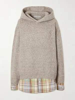 Acne Studios Layered Checked Poplin-trimmed Wool-blend Sweater Neutrals