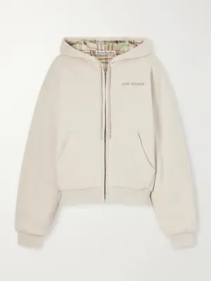 Acne Studios Embroidered Cotton Zip-up Hoodie - Neutrals
