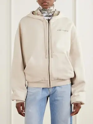 Acne Studios Embroidered Cotton Zip-up Hoodie - Neutrals