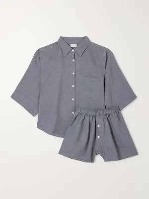 DEIJI STUDIOS 03 Checked Linen Shirt And Shorts Set - Blue