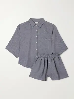 DEIJI STUDIOS 03 Checked Linen Shirt And Shorts Set - Blue