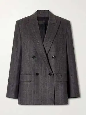 NILI LOTAN Leston Checked Wool-blend Blazer - Gray