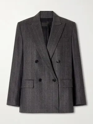 NILI LOTAN Leston Checked Wool-blend Blazer - Gray
