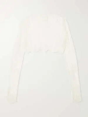 DANIELLE FRANKEL Taylor Lace-appliqué Tulle Cropped Bolero - Ivory