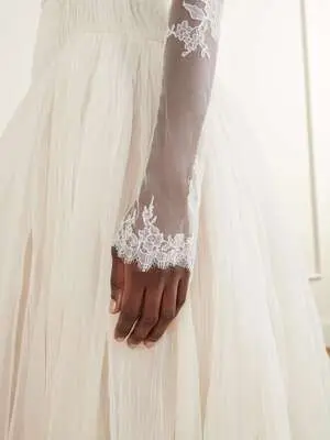DANIELLE FRANKEL Taylor Lace-appliqué Tulle Cropped Bolero