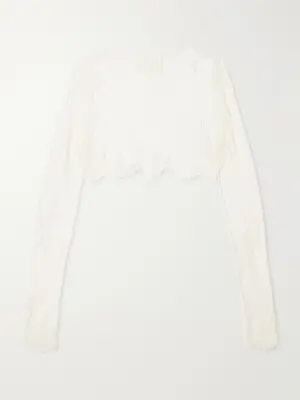DANIELLE FRANKEL Taylor Lace-appliqué Tulle Cropped Bolero - Neutrals