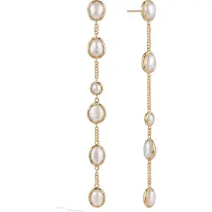 AWE INSPIRED Molten Pearl Linear Drop Earrings - Metallic Gold