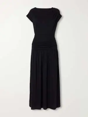 LA LIGNE Milla Draped Cotton-blend Jersey Maxi Dress - Black